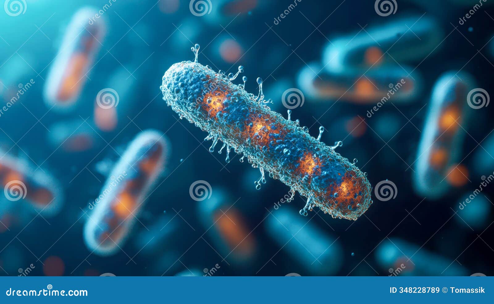 Microscopic View of Bacteria Cells in a Blue Environment Stock ...