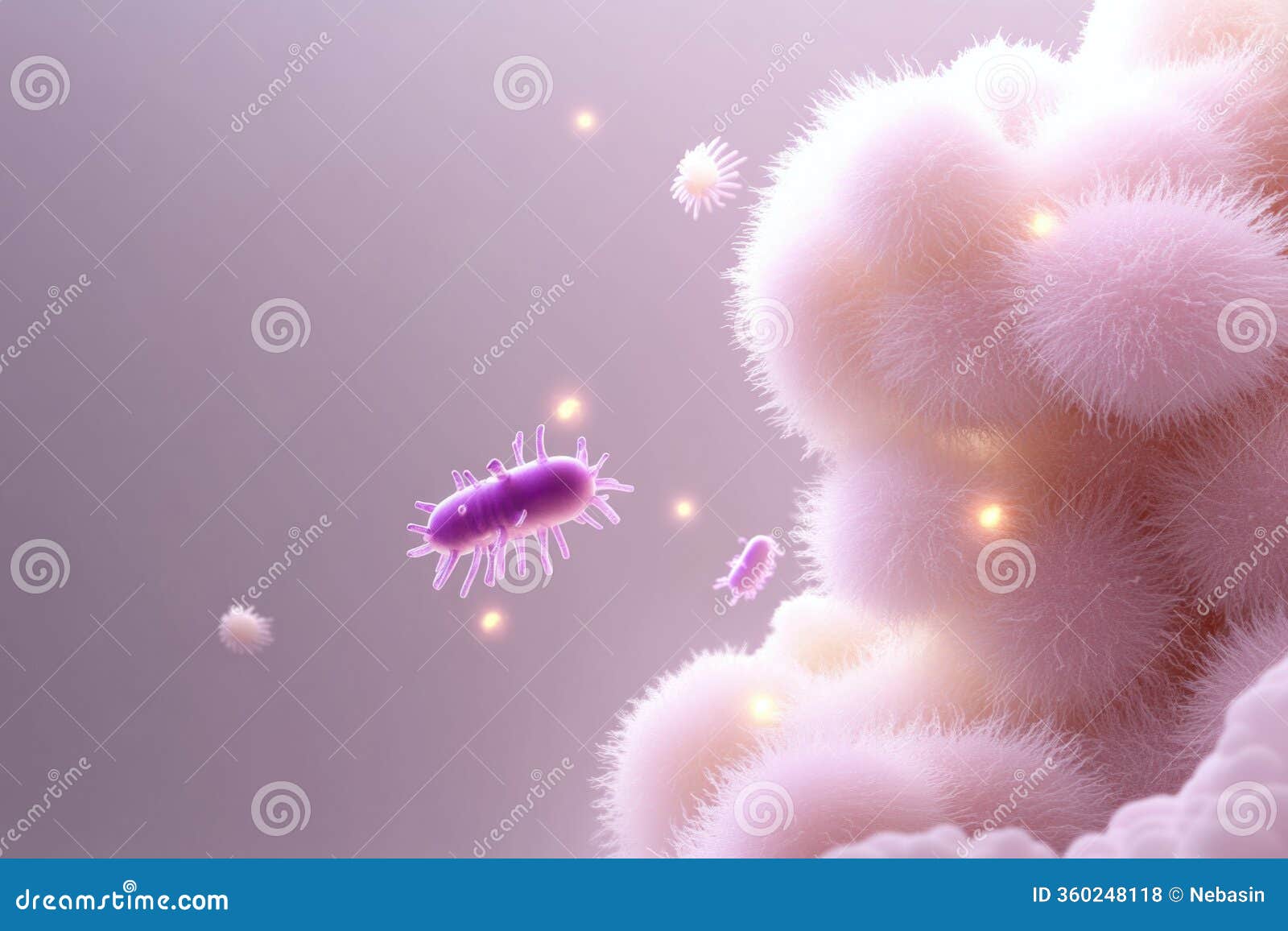 Microscopic View of Bacteria and Cloud-like Structures with Glowing ...