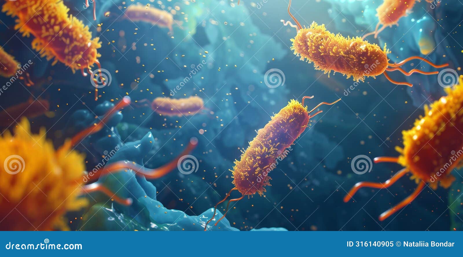 Microscopic View of Bacteria with Flagella in Biological Environment ...