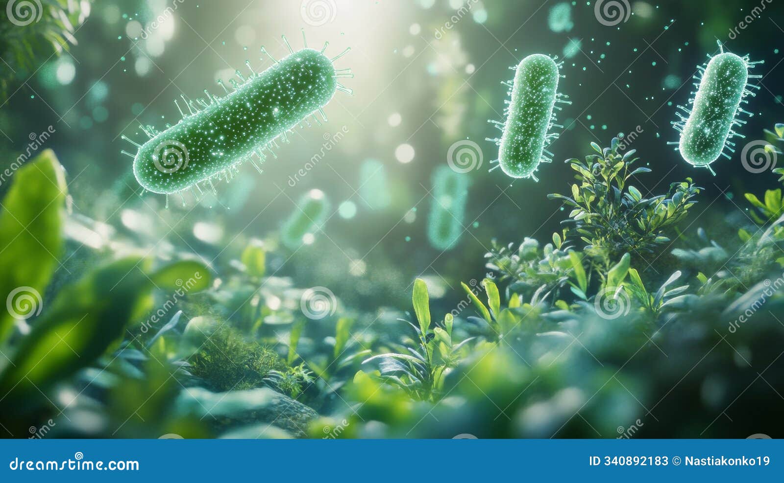 Microscopic View of Bacteria Floating among Plants, Bioluminescent ...