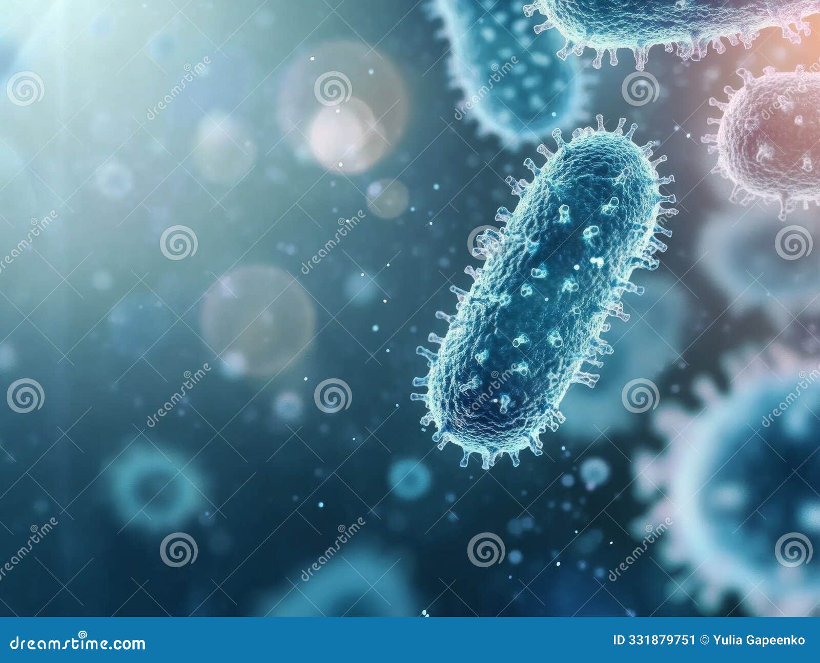 Microscopic View of Bacteria with Glowing Blue Outlines Against a ...