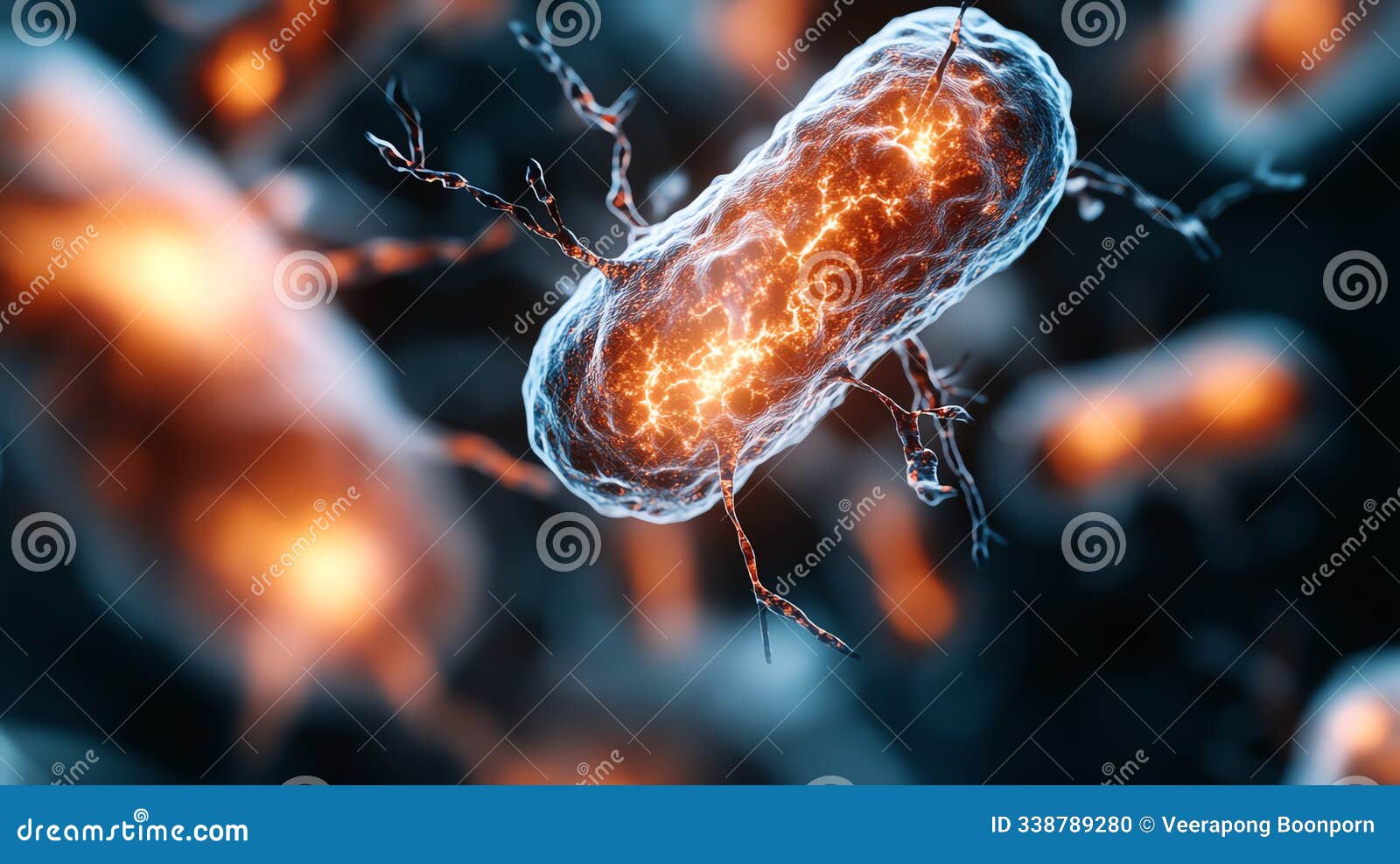 Microscopic View of Bacteria with Glowing Elements, Digital Artwork ...