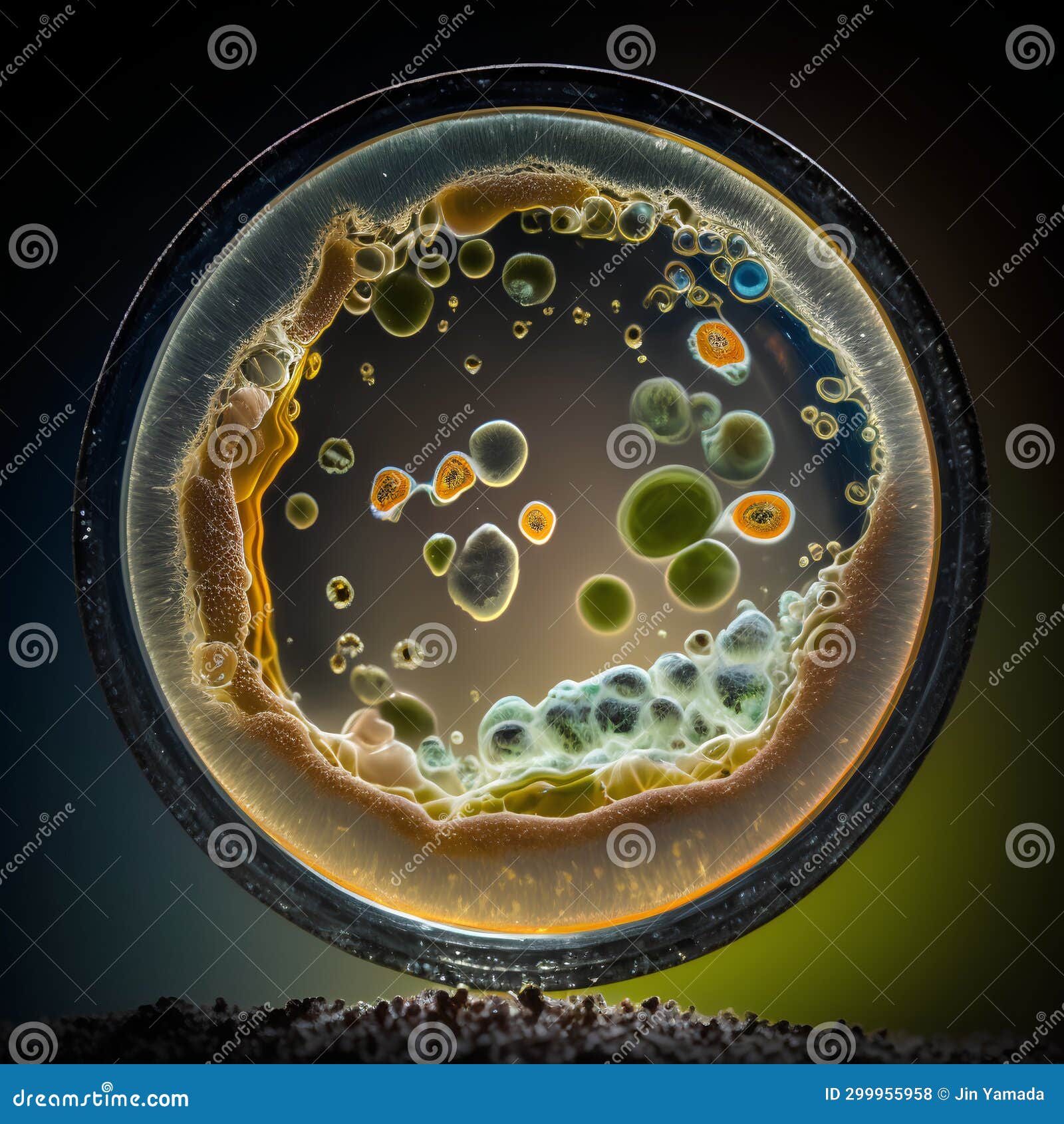 Microscopic View of Bacteria in Petri Dish. 3D Rendering Stock ...