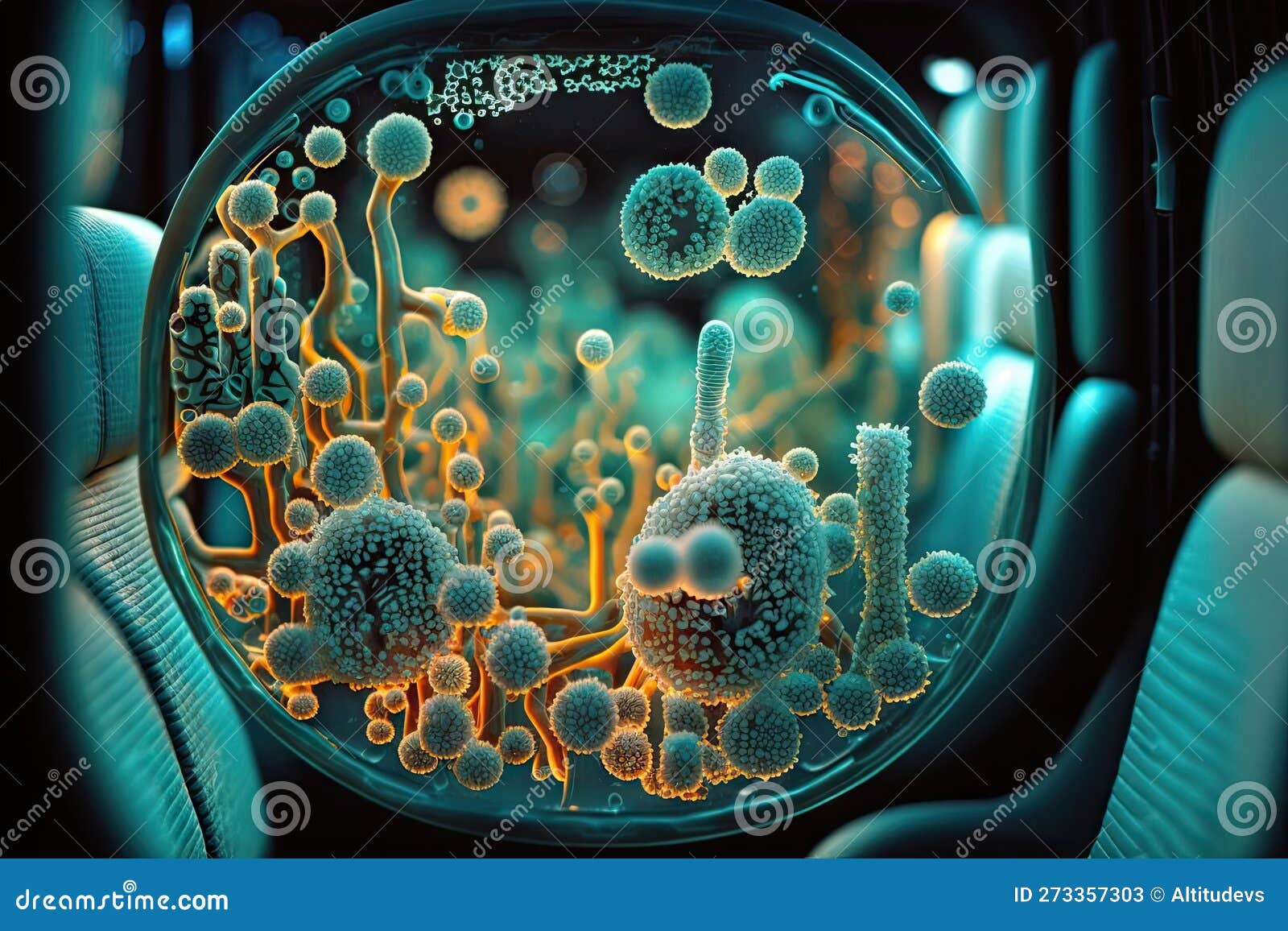 A Microscopic View of Bacteria on the Seat of a Bus, with Its Intricate ...