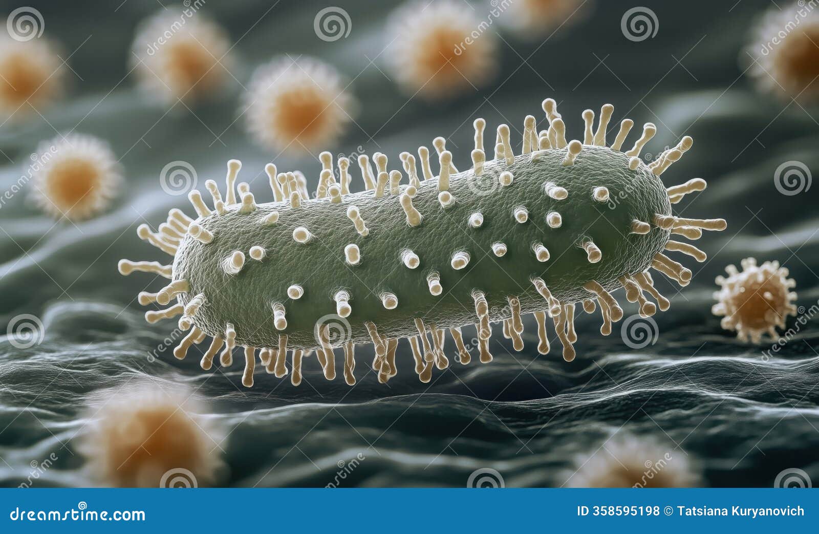 Microscopic View of Bacteria with Surface Appendages and Surrounding ...