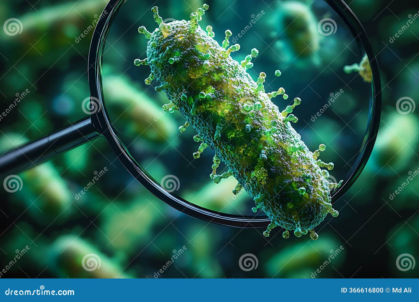 Green Microorganism With Long Legs Moving And Generating Infection ...