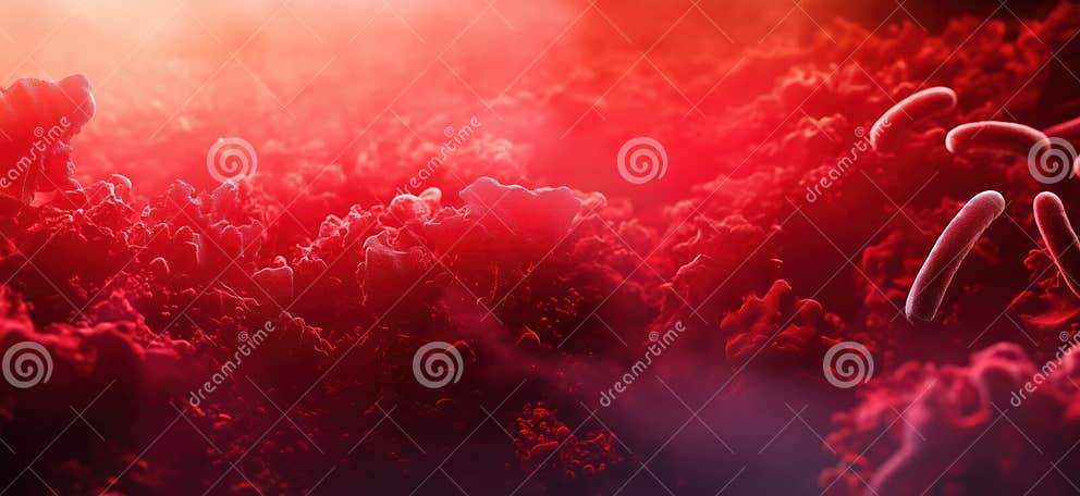 Microscopic View of Bacteria in a Vibrant Red Environment Showcasing ...