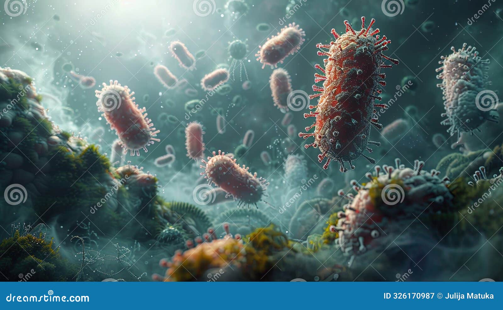 Microscopic View of Bacteria and Viruses in a Cloudy Environment Stock ...