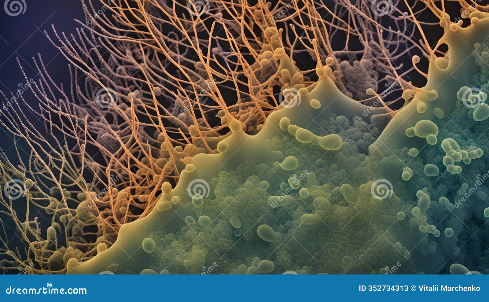 Microscopic View of Bacterial Cell Structure with Vibrant Tendrils and ...