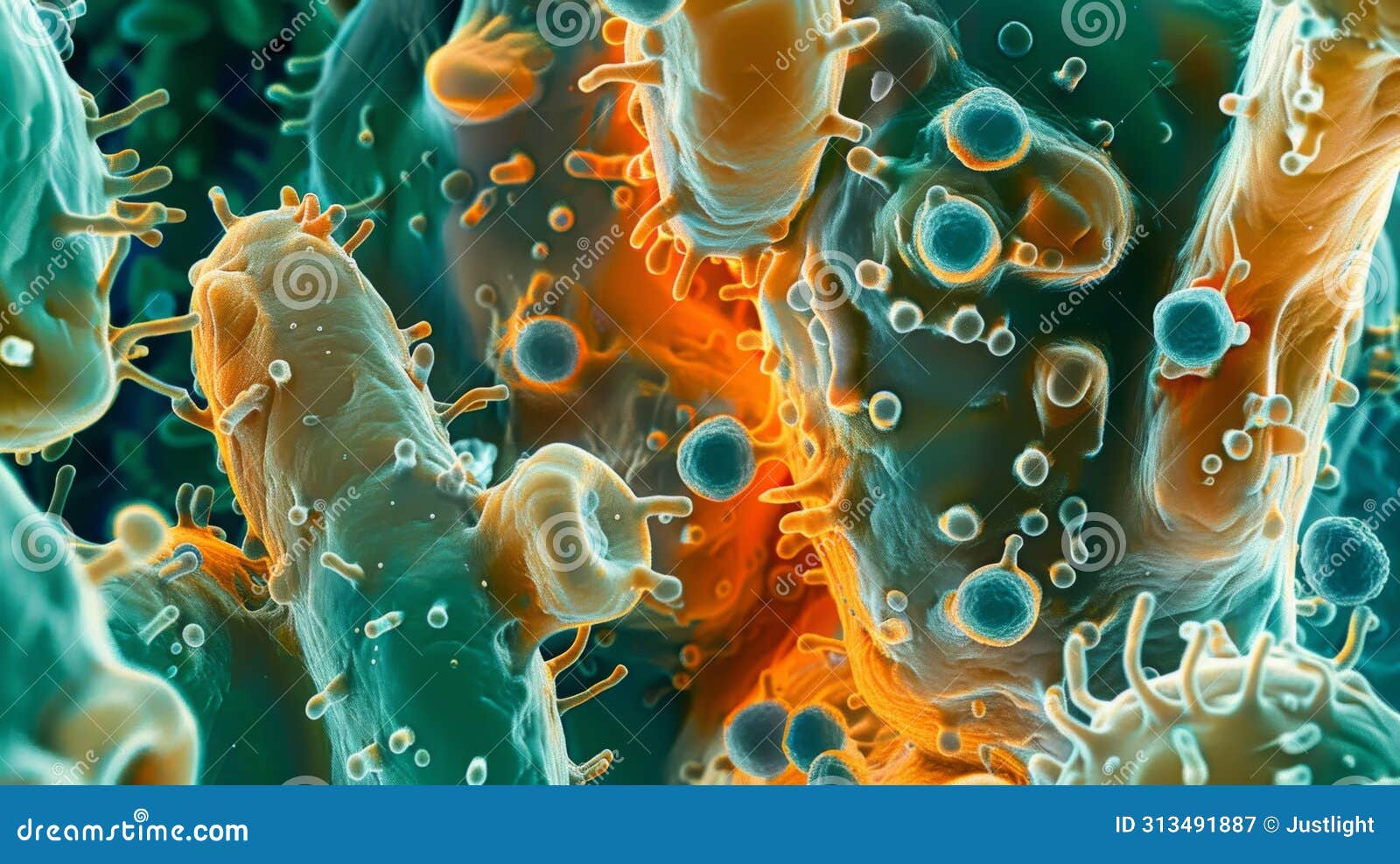 A Microscopic View of a Biofilm Matrix with Tered Bacteria Emphasizing ...