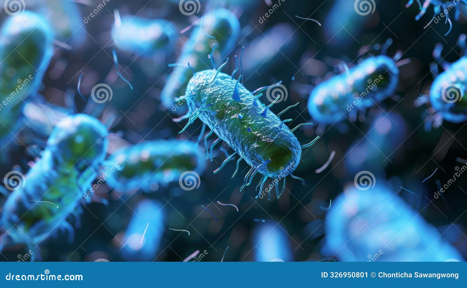 Microscopic View of Blue Bacteria Cells, a Cluster of Rod-shaped ...