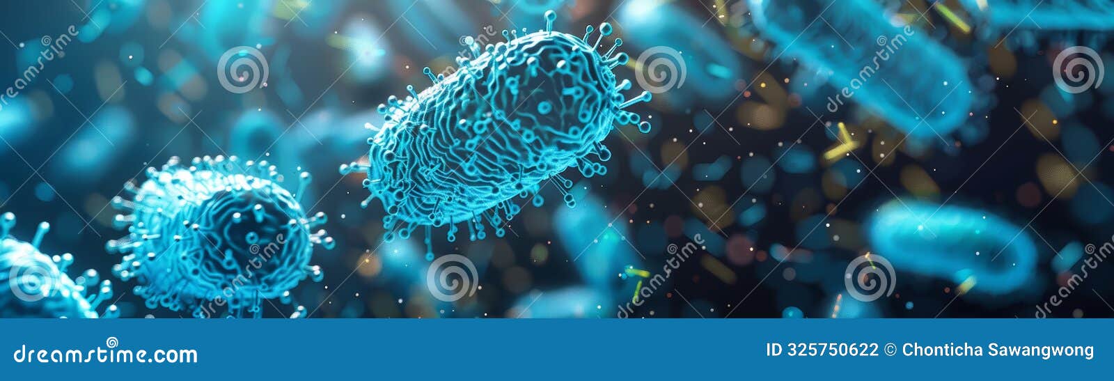 Microscopic View of Blue Bacteria in a Field Stock Illustration ...