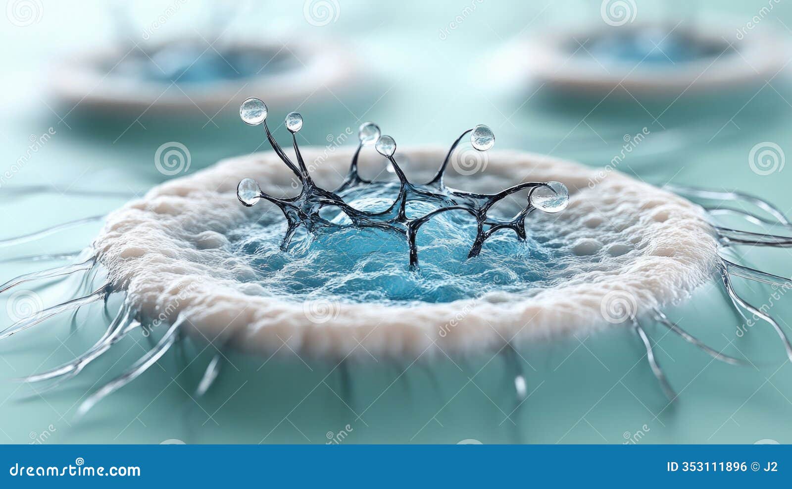 Microscopic View of Blue Cell Structure with Water Droplets Stock Photo ...