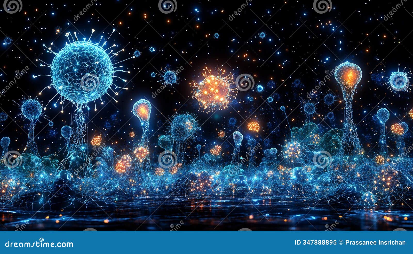 Microscopic View of Blue and Orange Small Organelle, Virus, Bacteria ...