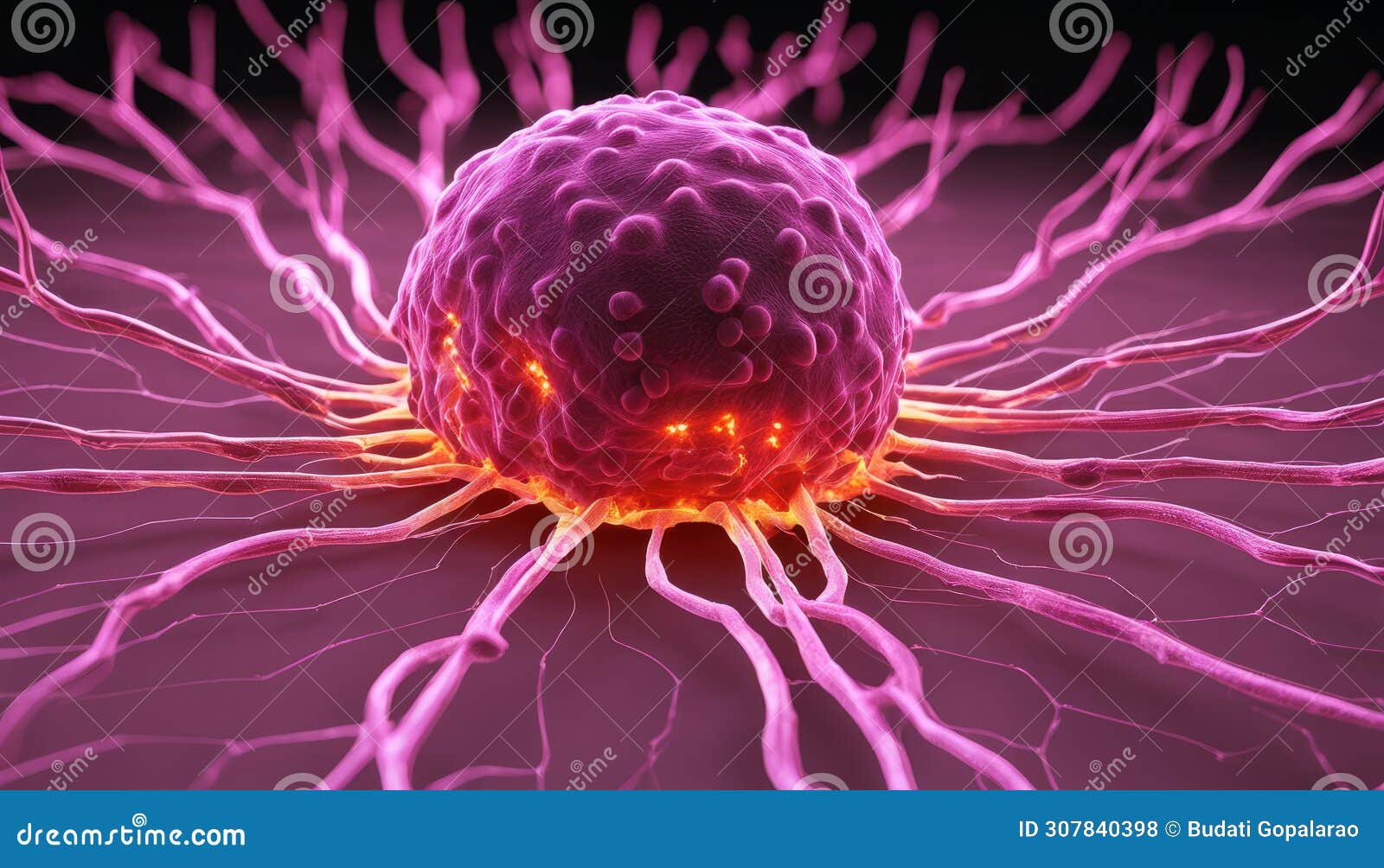 A Microscopic View of a Cancer Cell with Glowing Red Nuclei Stock ...