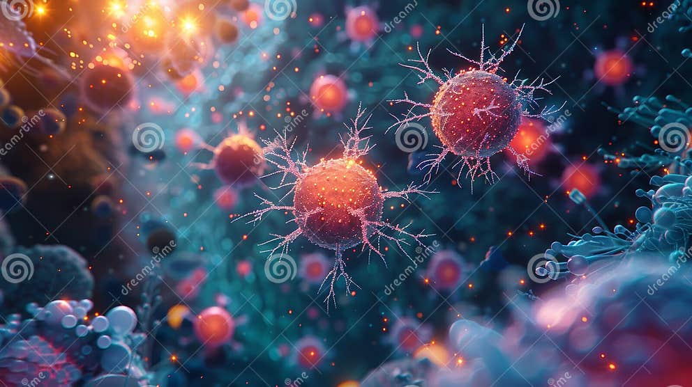 Microscopic View of Cancer Cells Dividing and Multiplying, with a Glow ...