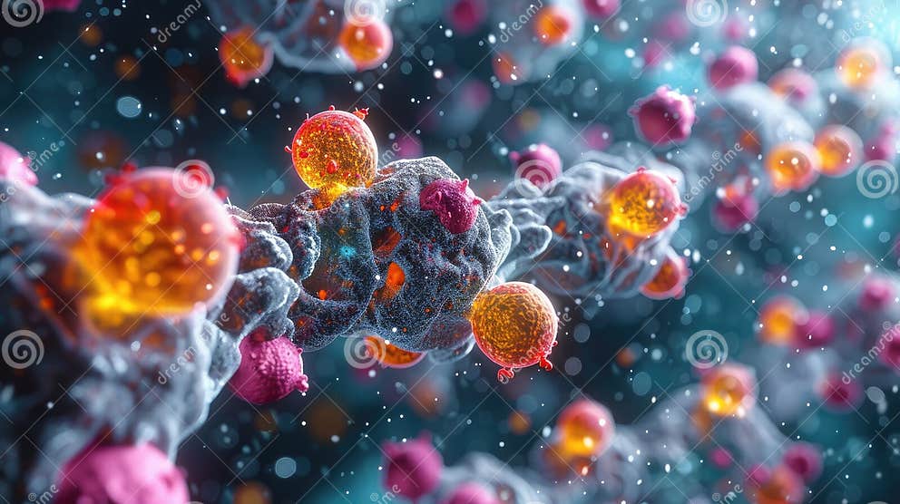 A Microscopic View of Cancer Cells with a Glowing Nucleus Stock ...