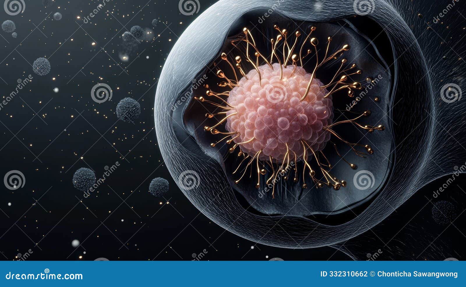 A Microscopic View of a Cell with a Pink Nucleus Surrounded by ...
