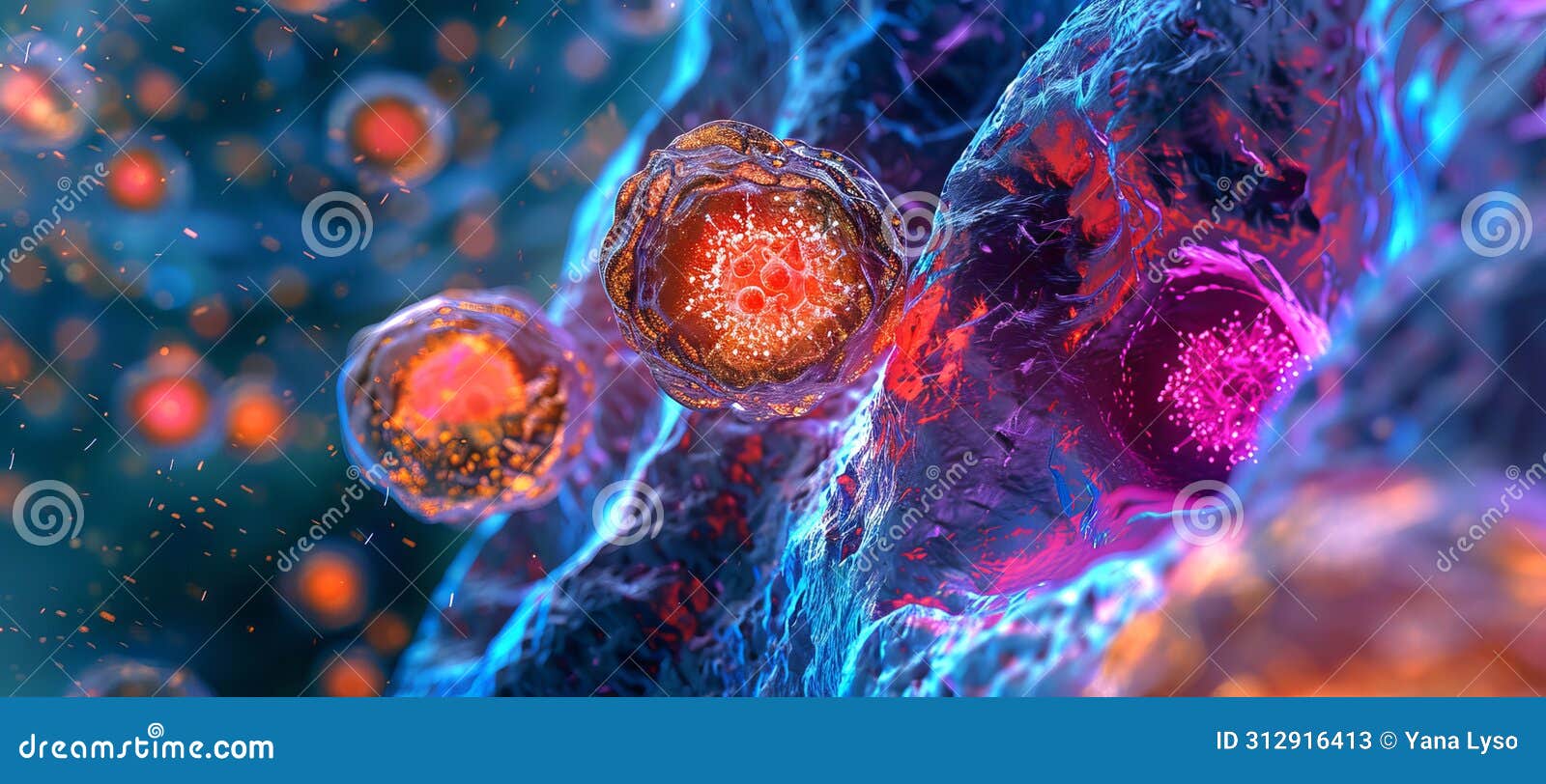 Microscopic View of Cells, Bacteria and Viruses. Close-up of Pathogens ...