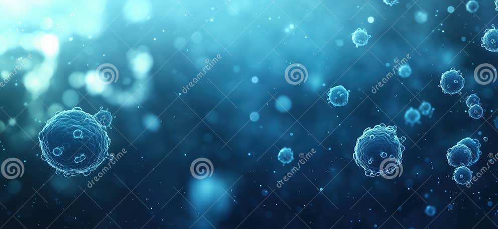 Microscopic View of Cells in Blue Background, Showcasing Biological ...