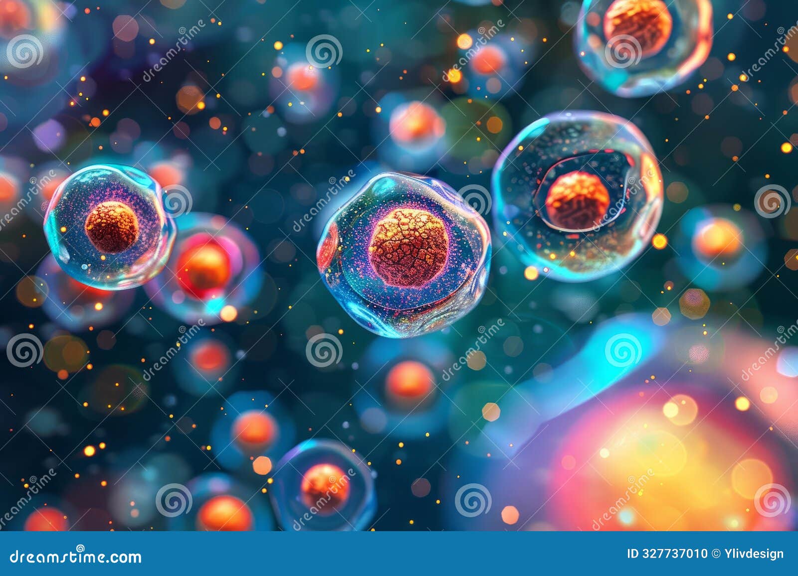 Microscopic View of Cells Dividing and Multiplying in a Colorful ...