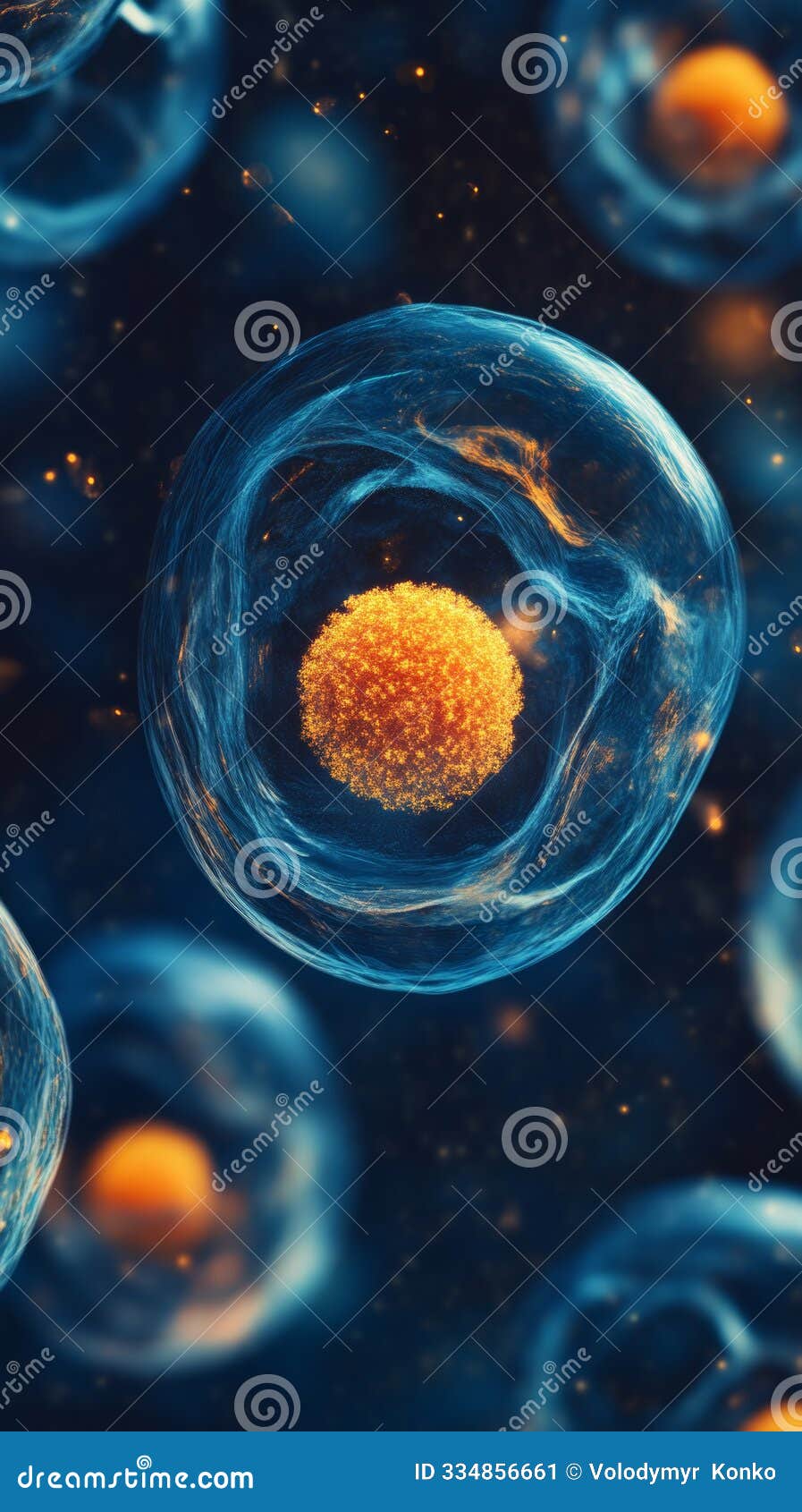 Microscopic View of Cells with Glowing Nucleus, Scientific ...