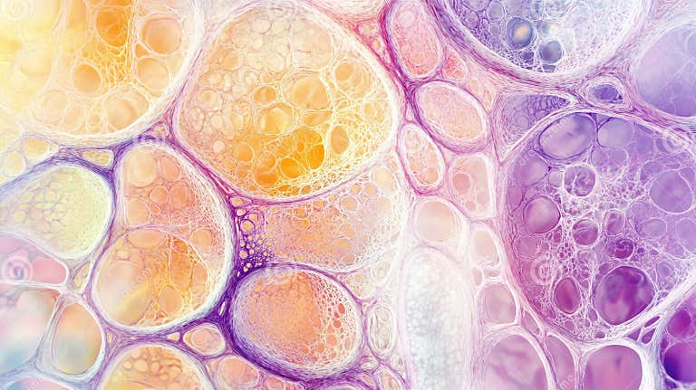Microscopic View of Cellular Structures Rendered in Pastel Colors ...
