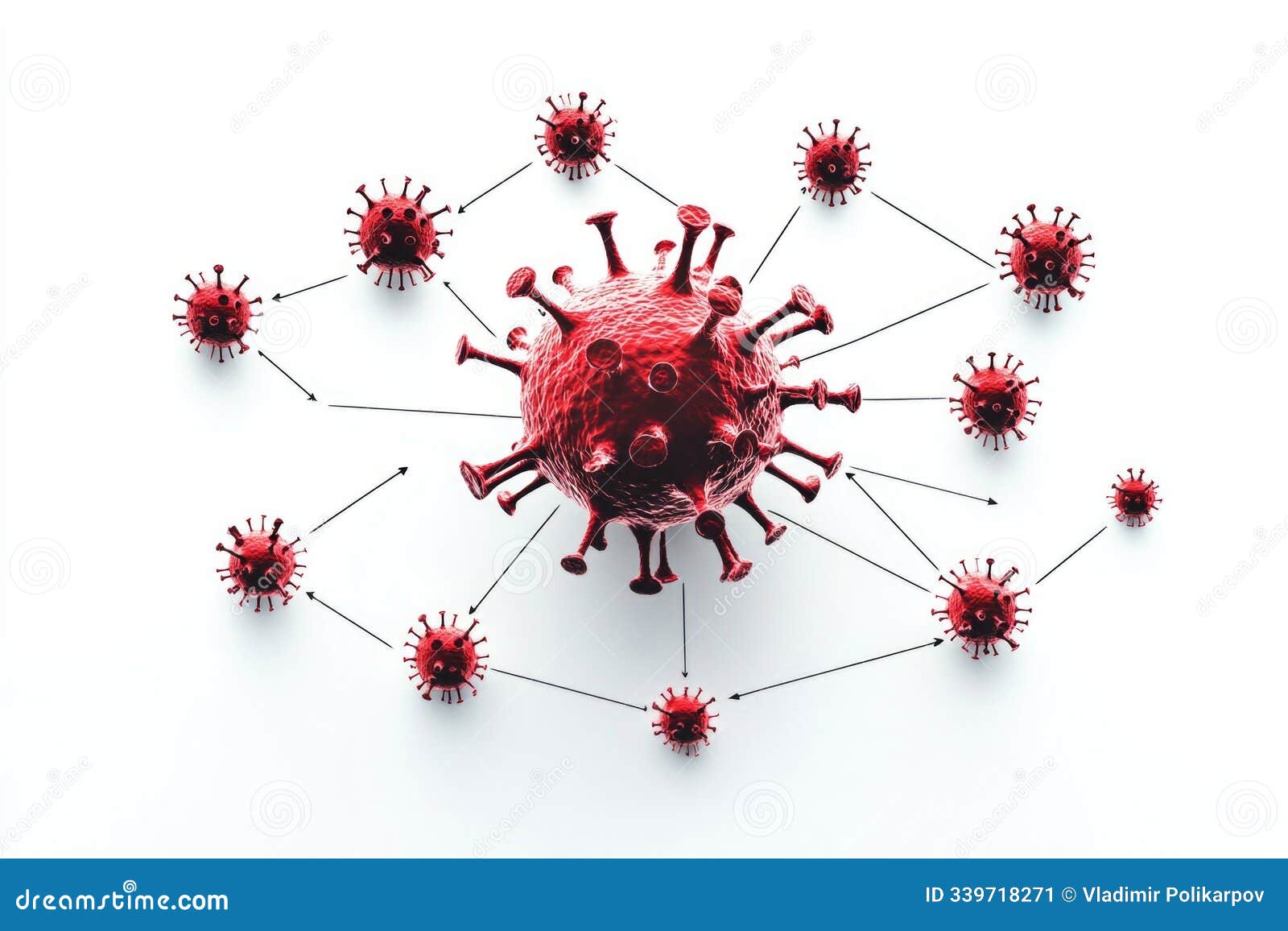Microscopic View of a Cluster of Red Viruses on a White Background ...