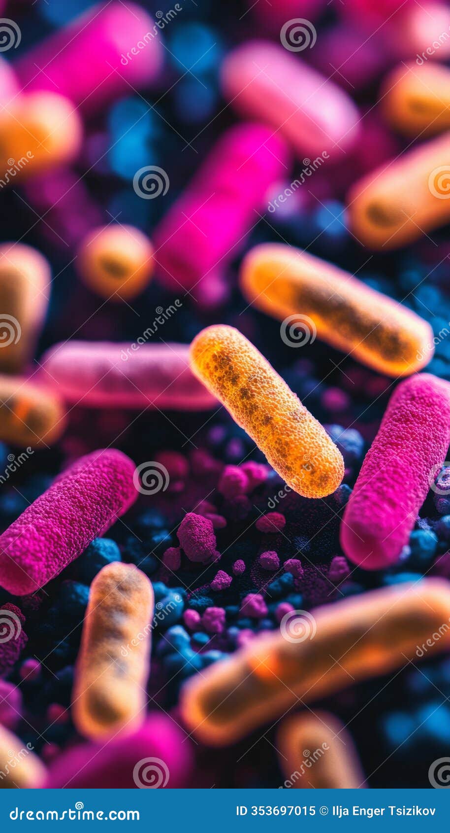 Microscopic View of Colorful Bacteria Cells on an Abstract Background ...