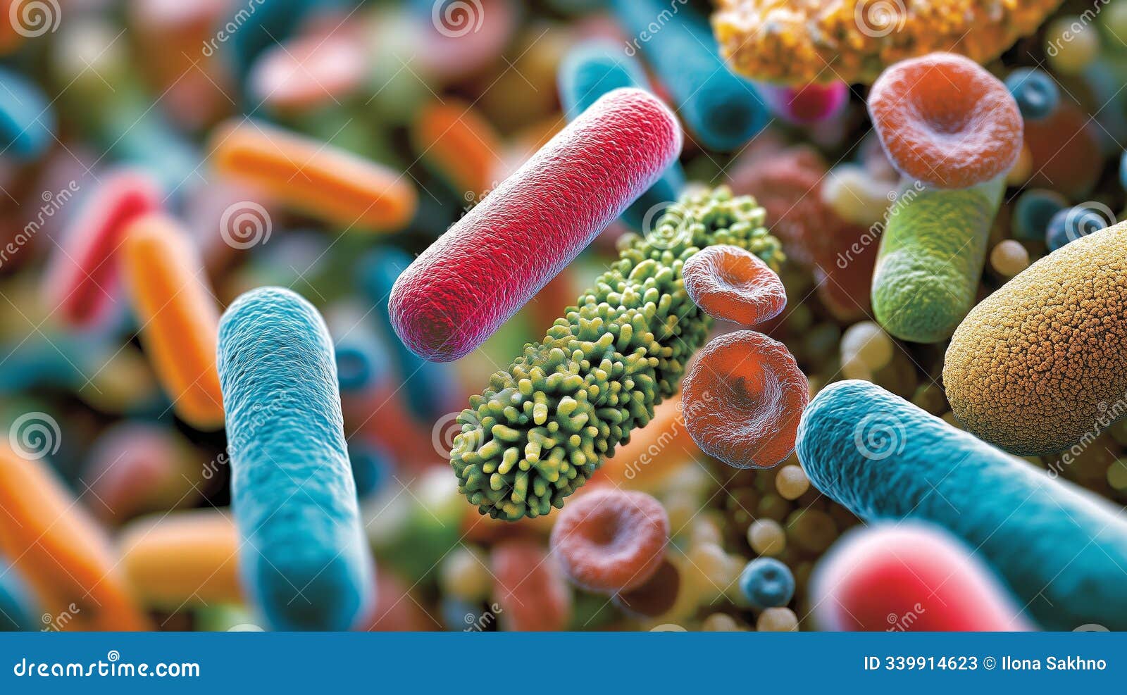 Microscopic View of Colorful Bacteria in a 3D Image Stock Illustration ...