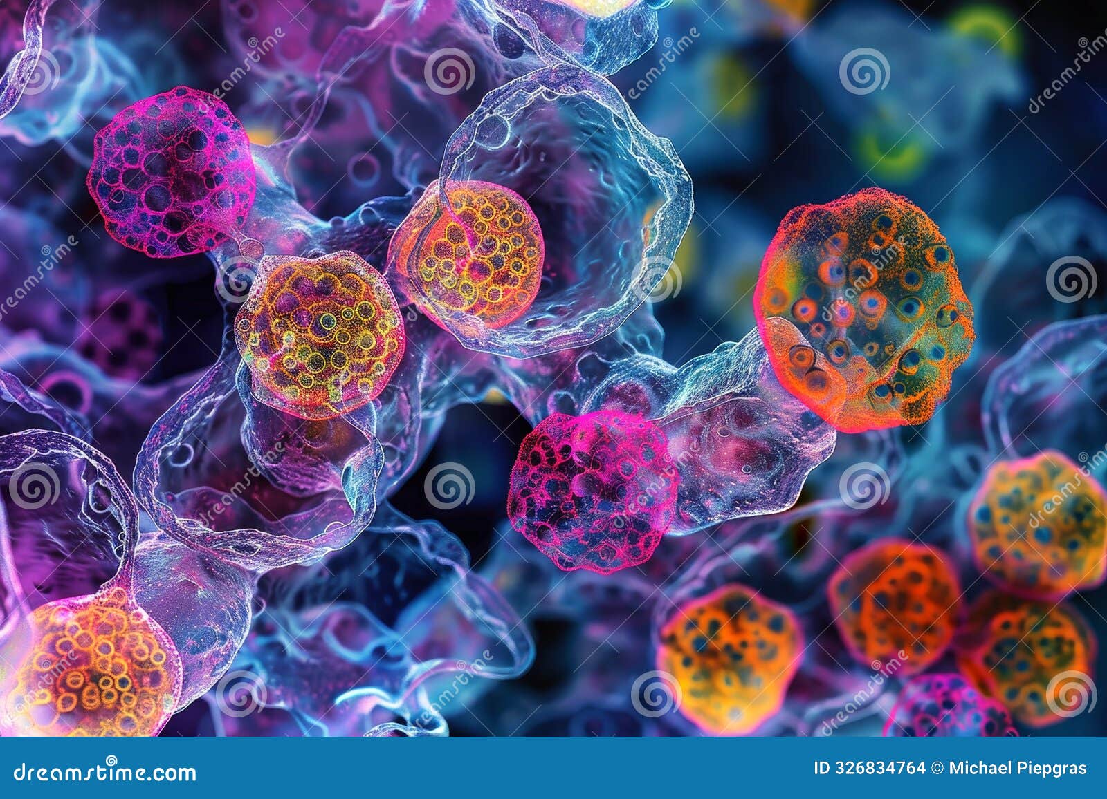 A Microscopic View of Colorful Healthy Cells Dividing and Multiplying ...