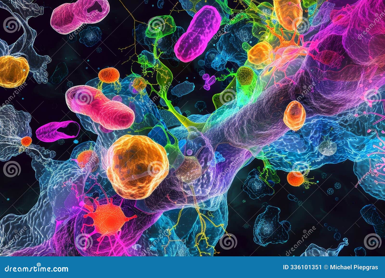 A Microscopic View of Colorful Healthy Cells Dividing and Multiplying ...