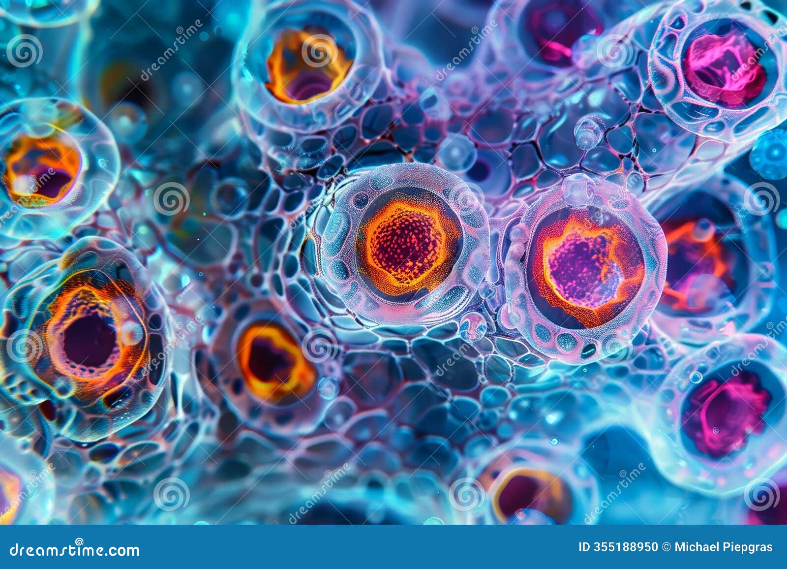 A Microscopic View of Colorful Healthy Cells Dividing and Multiplying ...