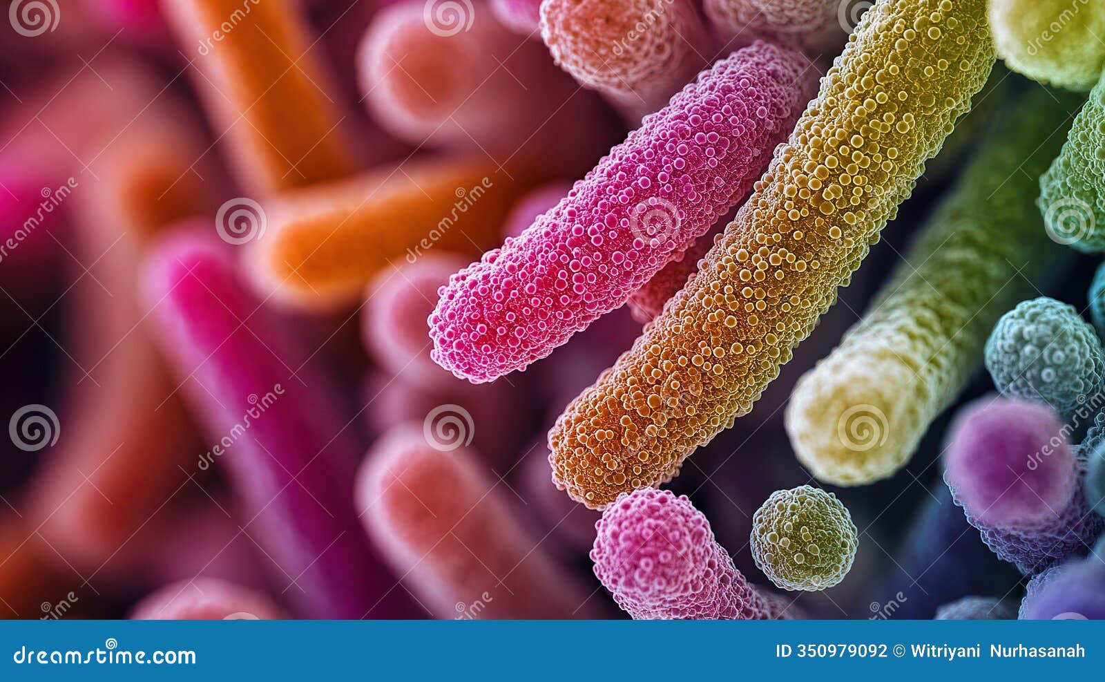 Microscopic View of Colorful Rod-shaped Bacteria Stock Illustration ...