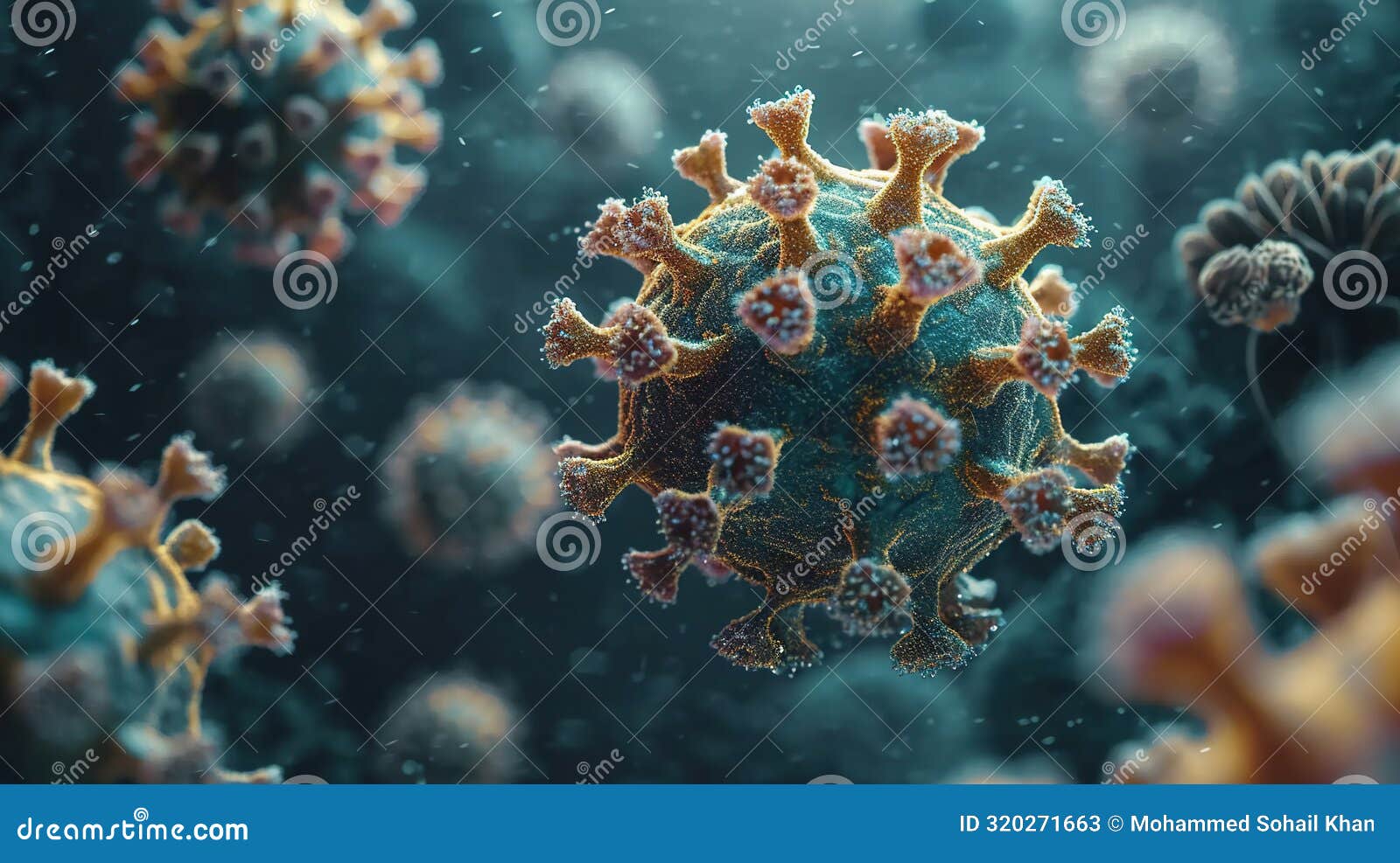 Microscopic View of Colorful Virus Cells on Bokeh Blur Background Stock ...