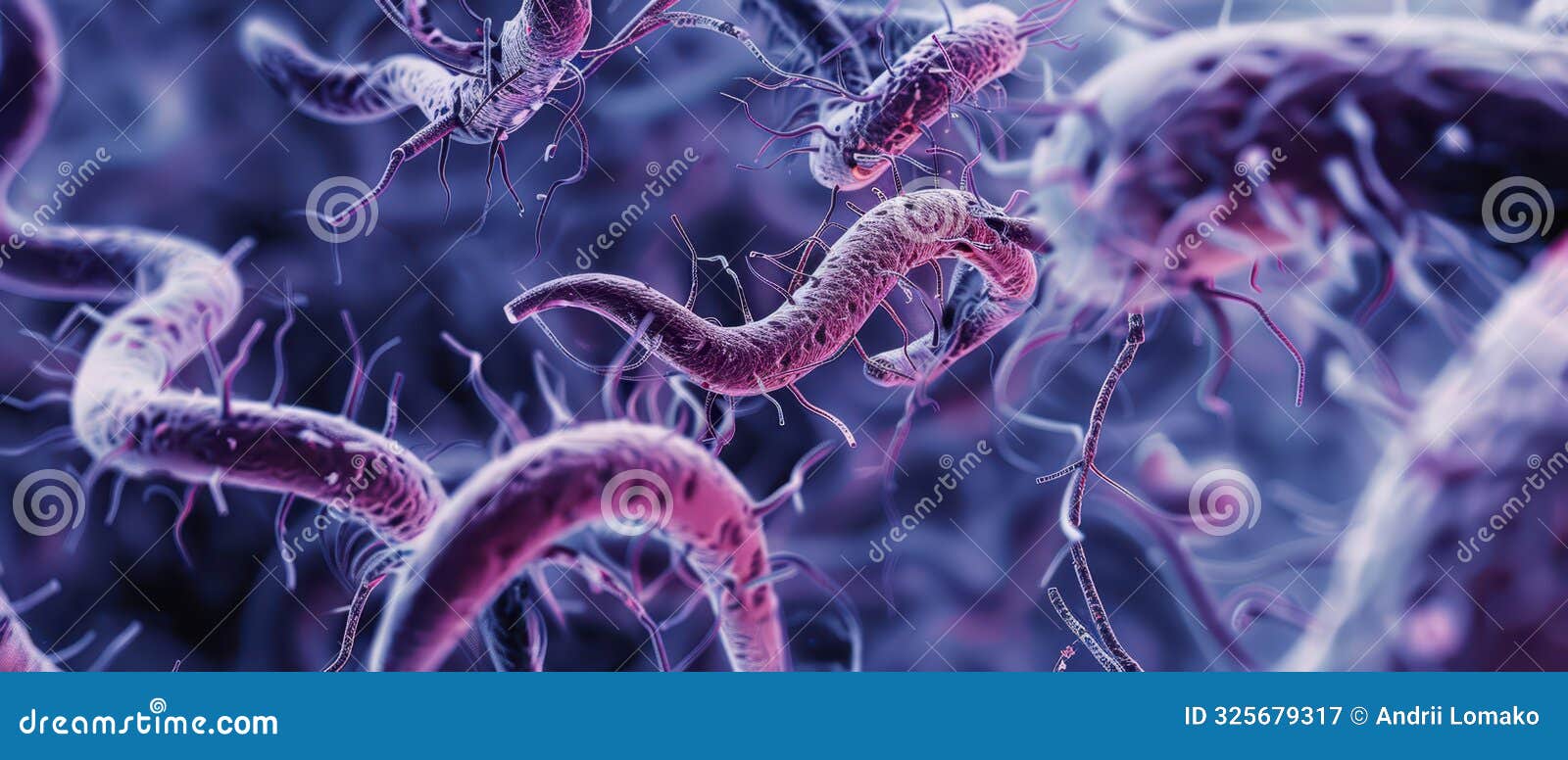 Spirillum Bacteria Moving With Flagella In Black And White Line Art ...