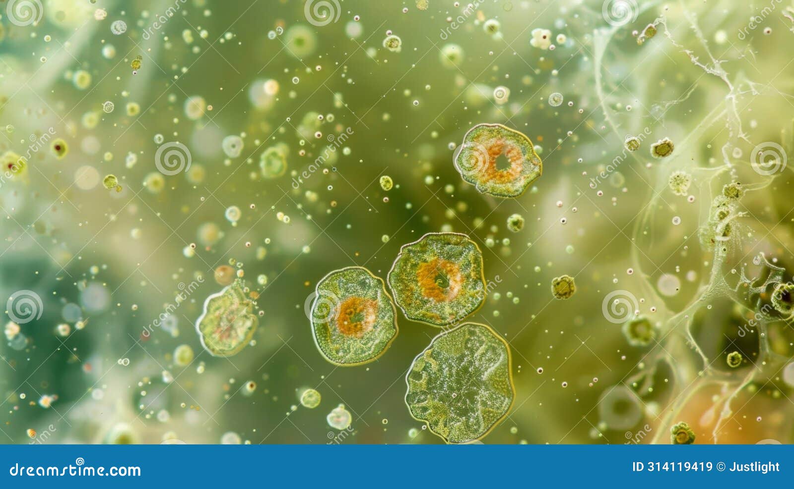 A Microscopic View of a Cyanobacteria Colony Surrounded by Tiny ...