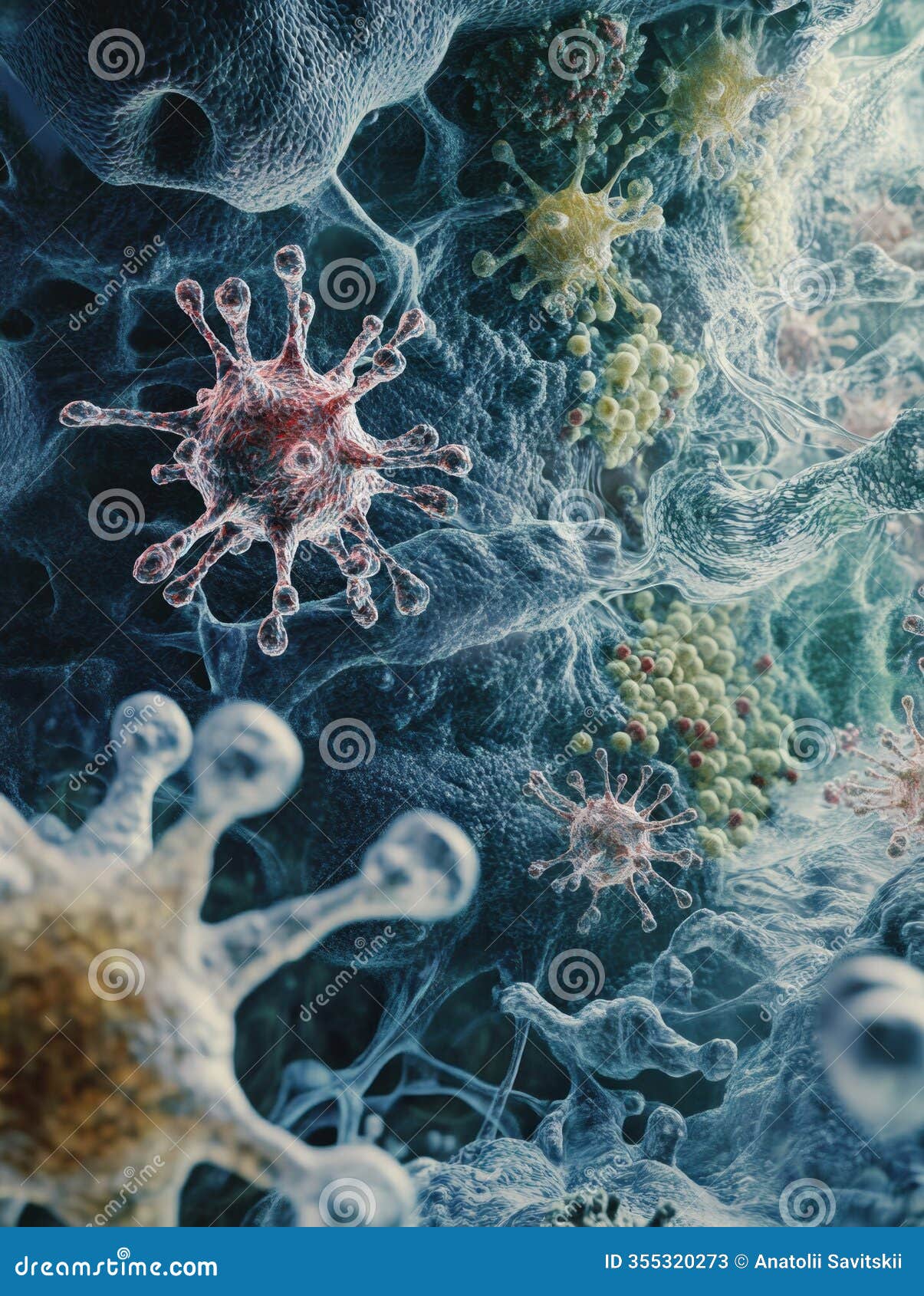 Microscopic View of a Dense Layer of Microbes Showcasing Diverse ...