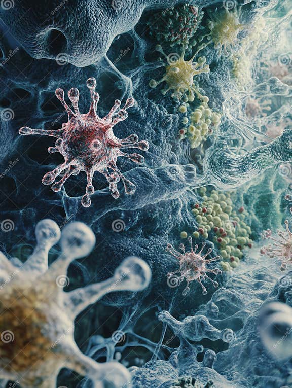 Microscopic View of a Dense Layer of Microbes Showcasing Diverse ...