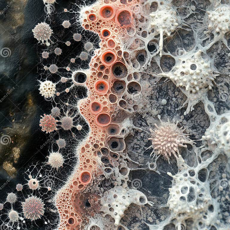 Microscopic View of a Dense Layer of Microbes Showing Intricate ...