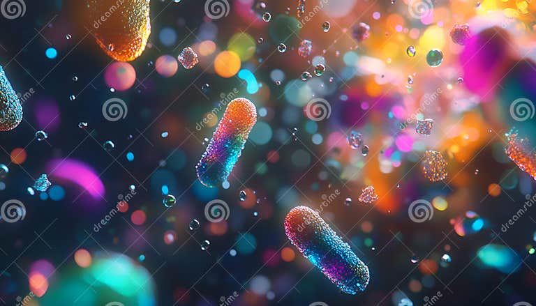 Microscopic View of Diverse Microorganisms and Abstract Cellular ...