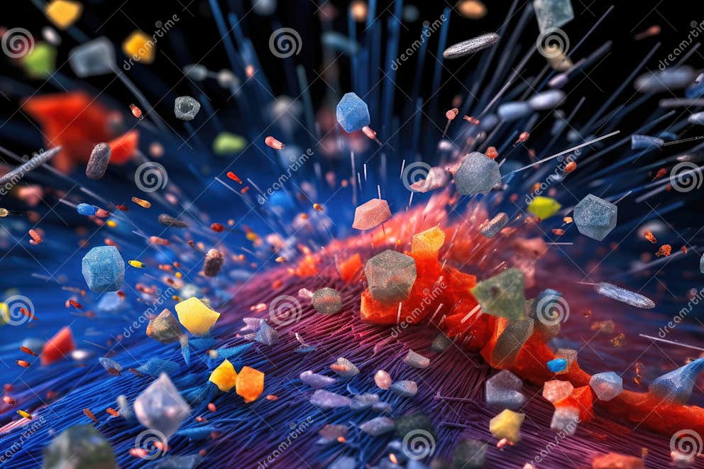 Microscopic View of Diverse Microplastic Particles Stock Illustration ...