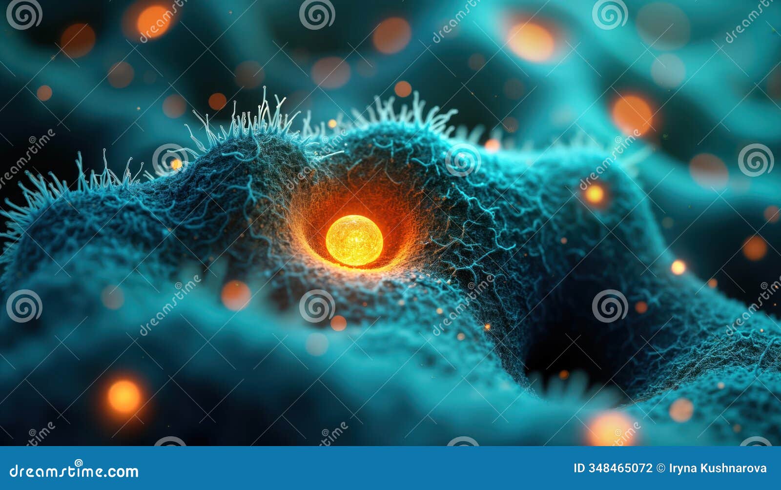 Microscopic View of Epithelial Cells. Bright Spots Highlight Tight Junctions. Cellular Structure ...