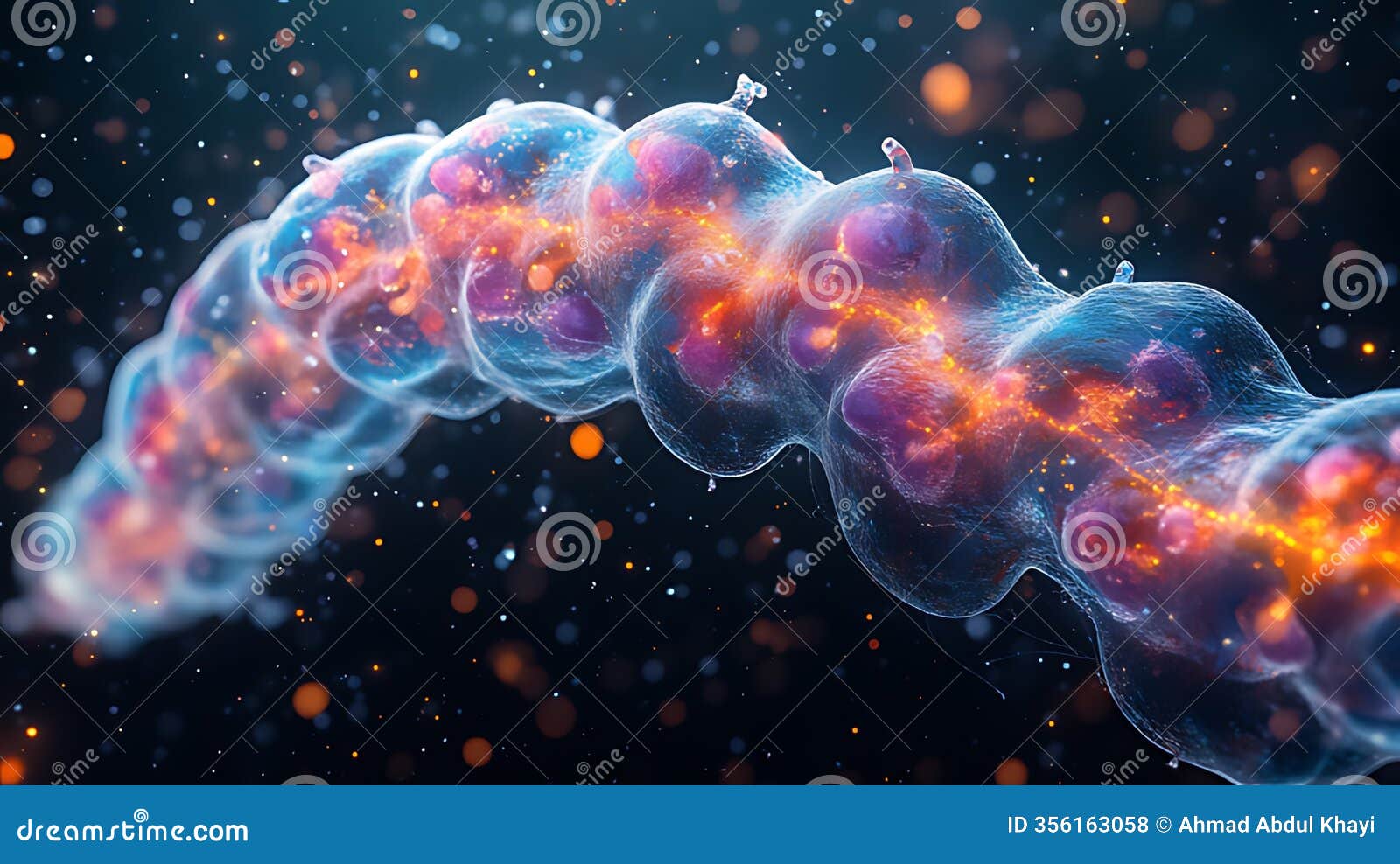 Microscopic View of Glowing Chain-like Cellular Structure with Internal ...