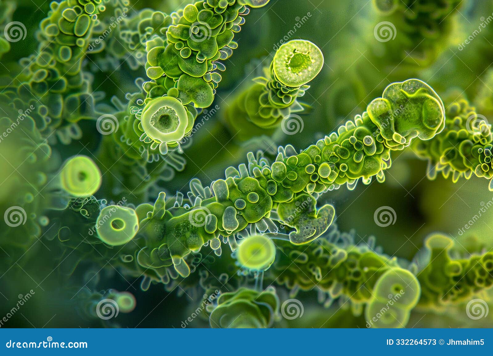 Microscopic View of Green Algae Stock Illustration - Illustration of ...