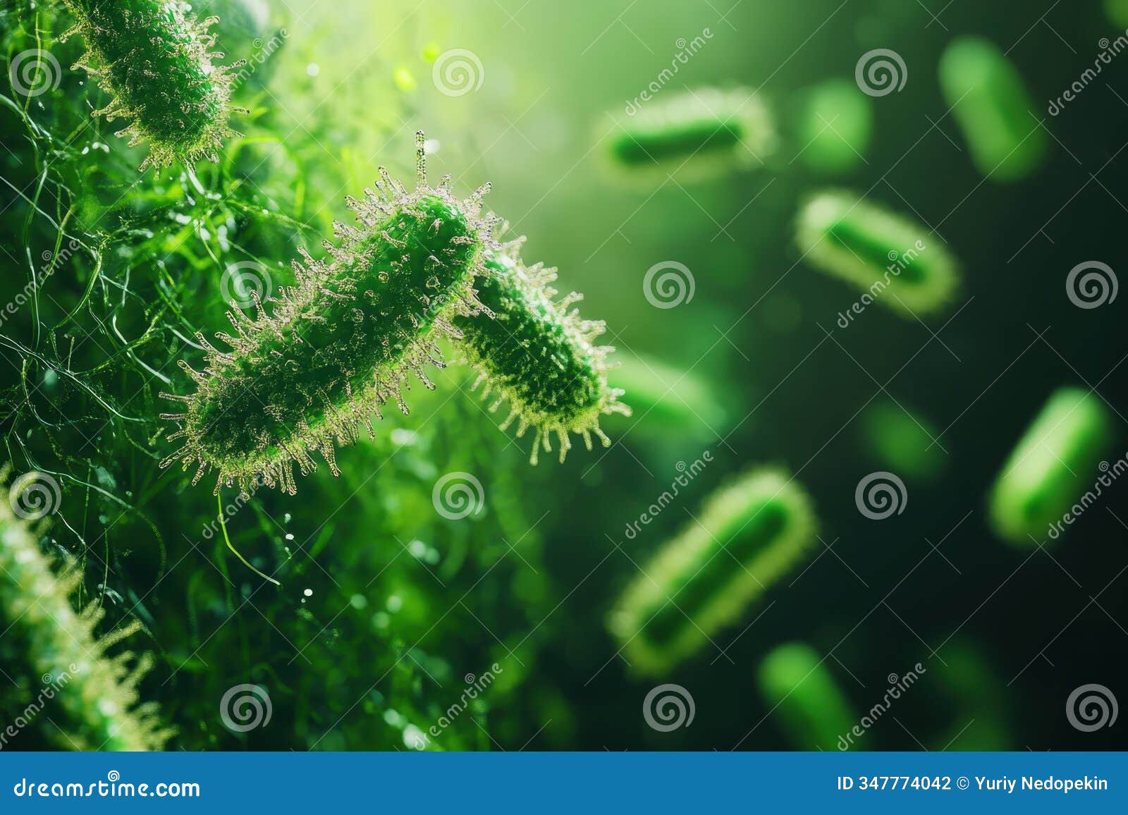 Microscopic View of Green Bacteria Thriving among Algae in a Water ...