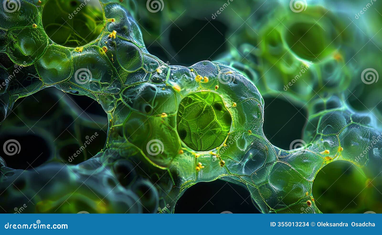 Green Cells, Microscopic Particles. Molecules, Molecular Cell. Close Up ...