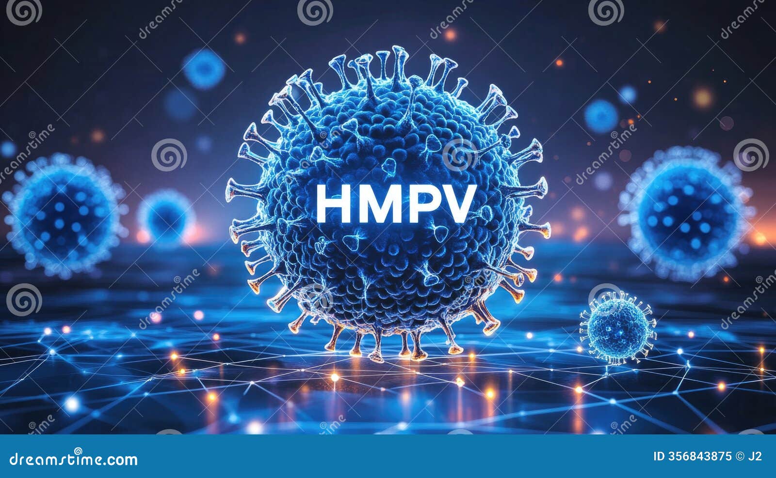 Microscopic View of Hmpv Virus Particle with Digital Network Background ...