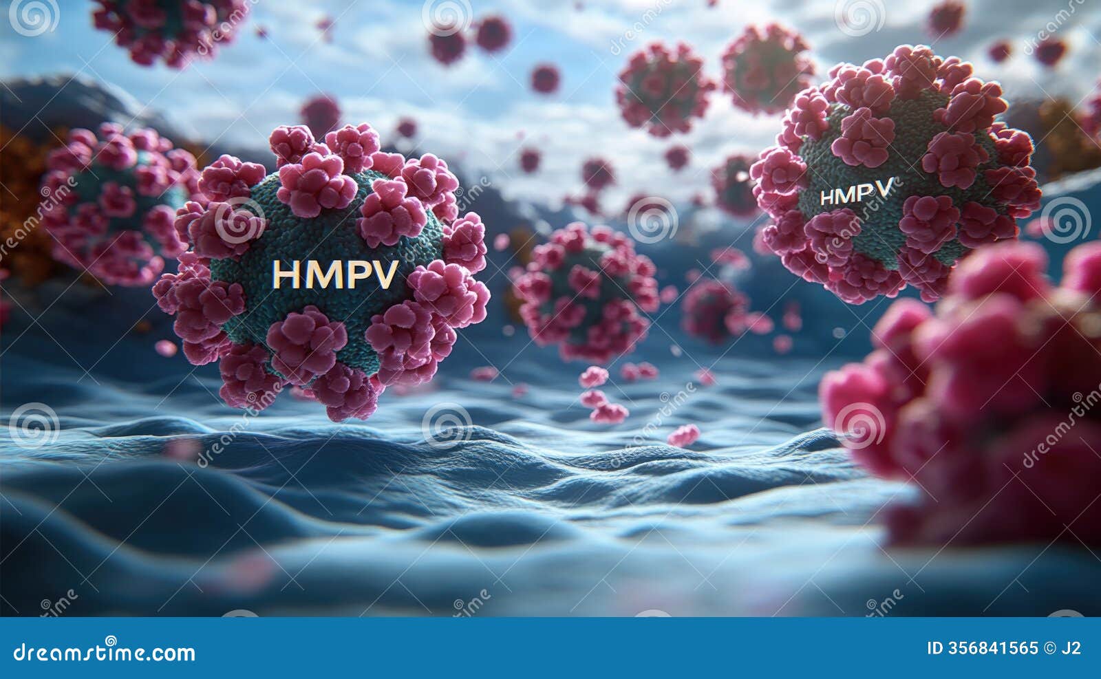 Microscopic View of Hmpv Viruses Floating in a Biological Environment ...