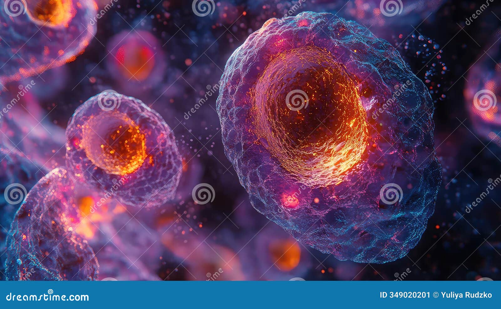 Microscopic View of Human Stem Cells with Nucleus - High-Resolution ...